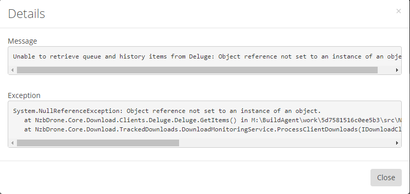 Deluge gives object reference not set error · Issue #2664 · Sonarr/Sonarr · GitHub