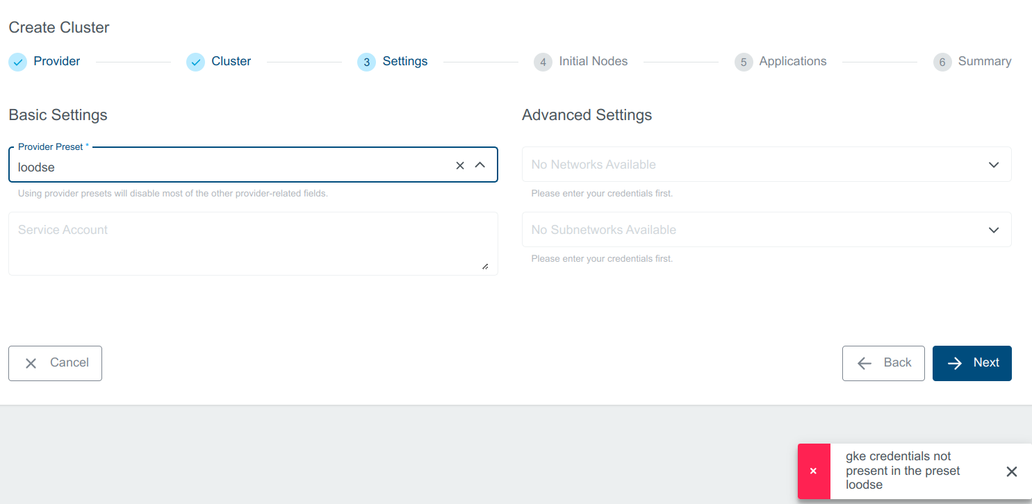 GCP Preset showing misguided/wrong error · Issue #5542 · kubermatic/dashboard · GitHub