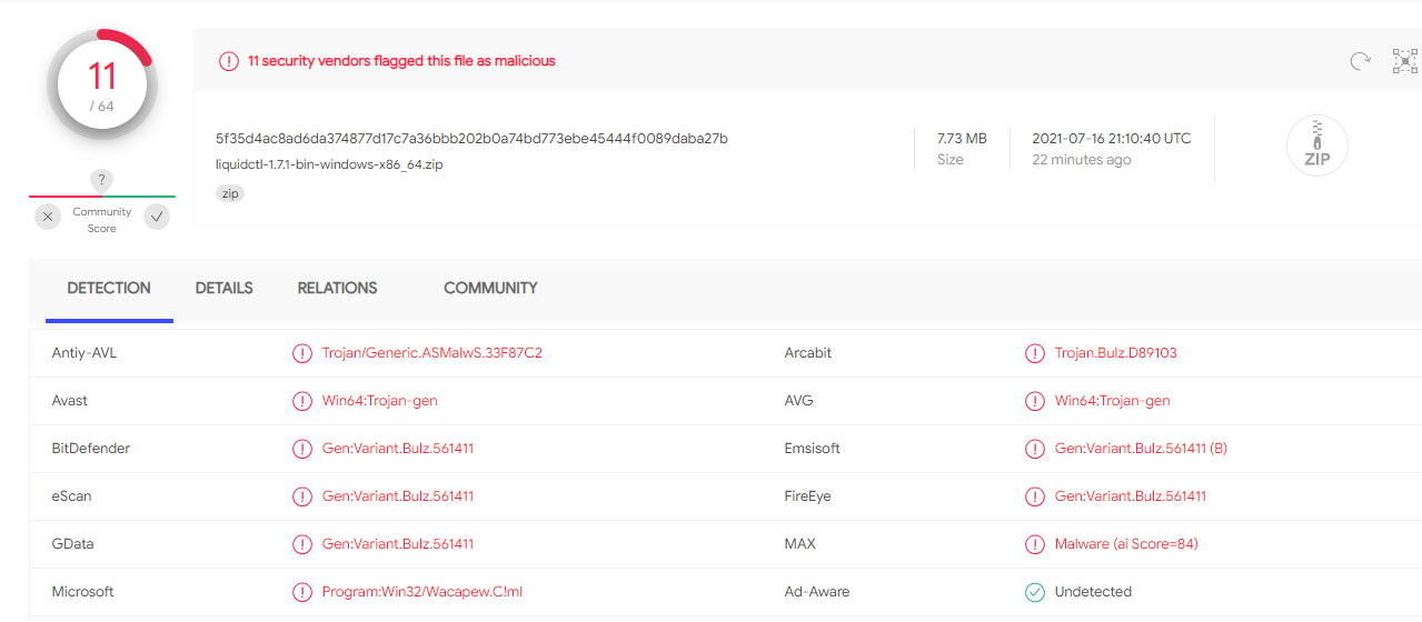 Release detected as malware by Windows defender · Issue #359 · liquidctl/liquidctl · GitHub