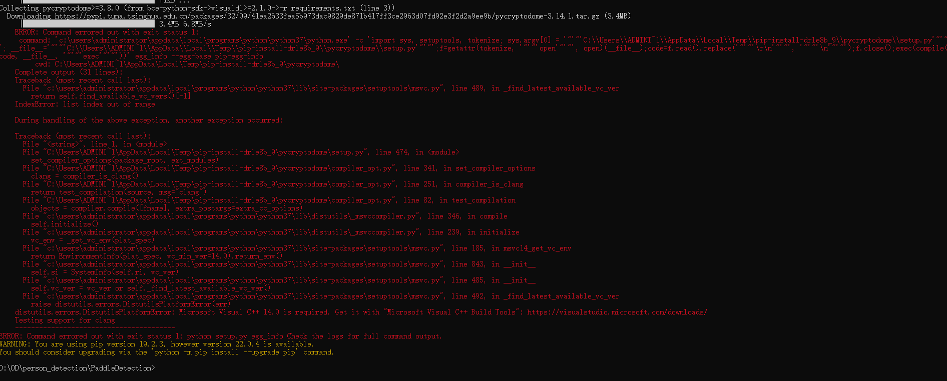 Bug Win10安装requirements出现如图所示错误,麻烦专家帮忙解决一下 · Issue 5744 · Paddlepaddlepaddledetection · Github