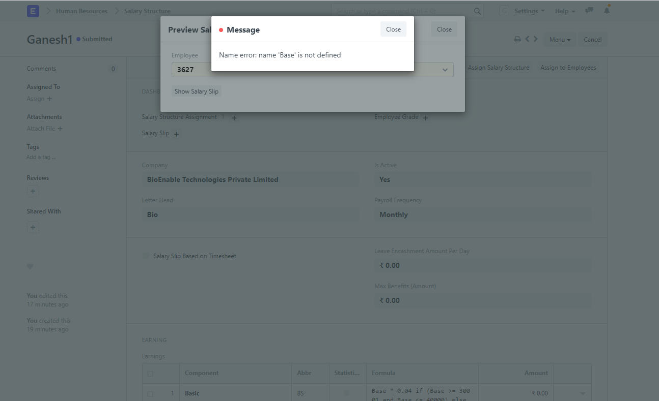 Name error: name 'Base' is not defined at the time of creating Payslips · Issue #26702 · frappe ...