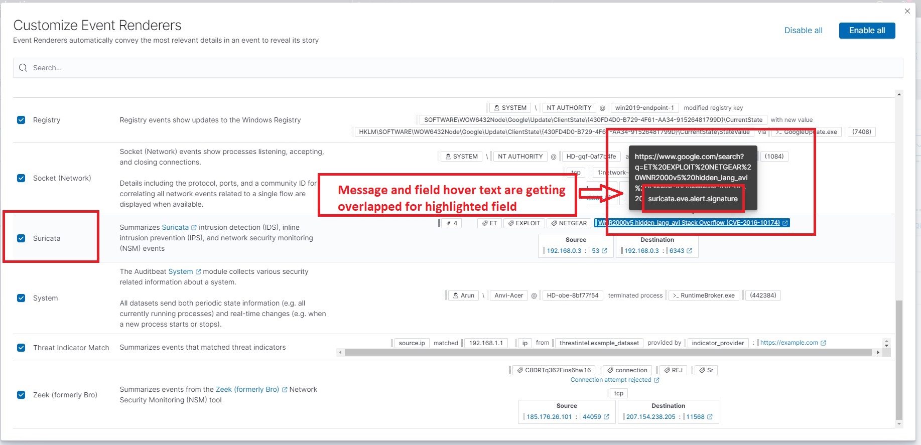 [Security Solution]Message text and Field name hover text are getting overlapped on 'Customize ...