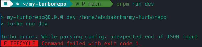 Turbo error: While parsing config: unexpected end of JSON input [turborepo] · Issue #3764 ...
