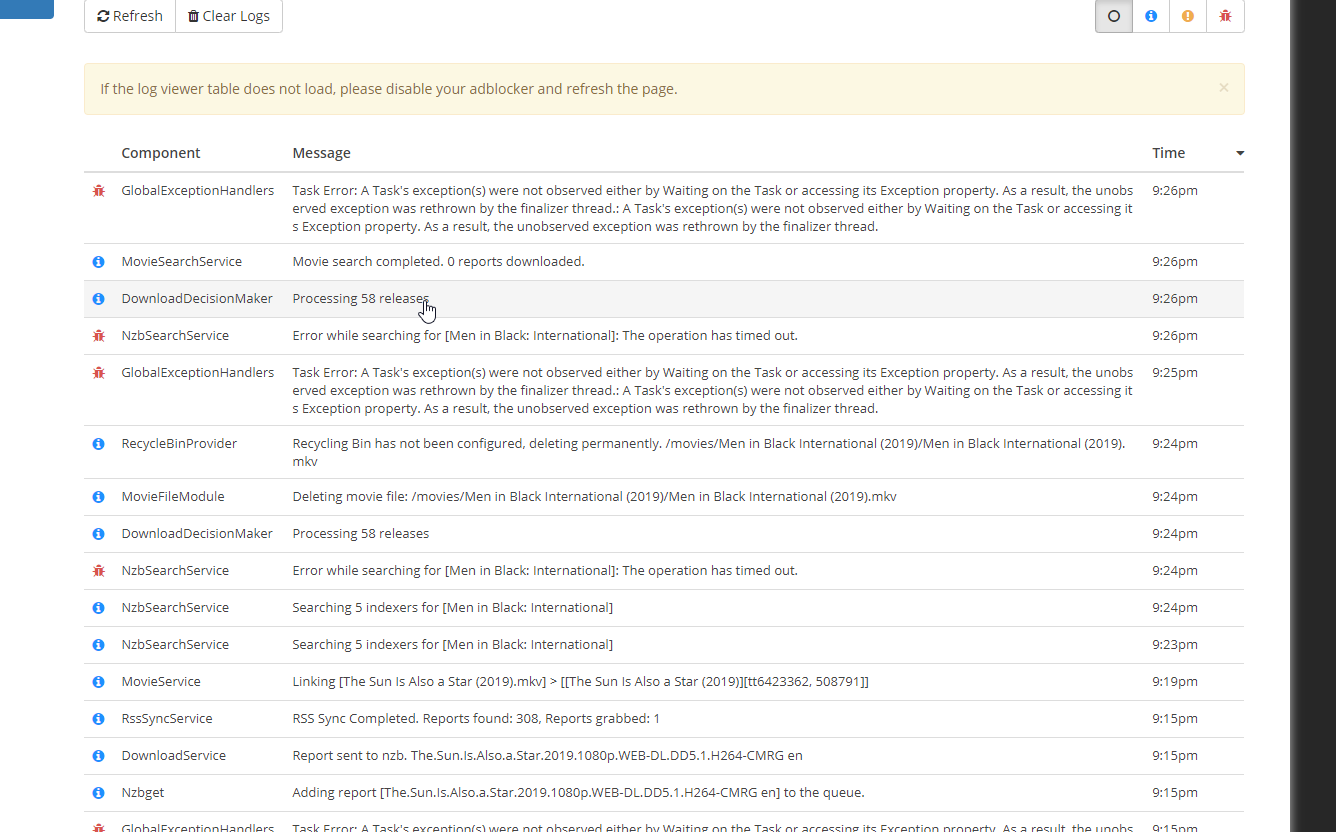 Global Exception Handlers Task Error · Issue 3668 · Radarrradarr · Github 7823