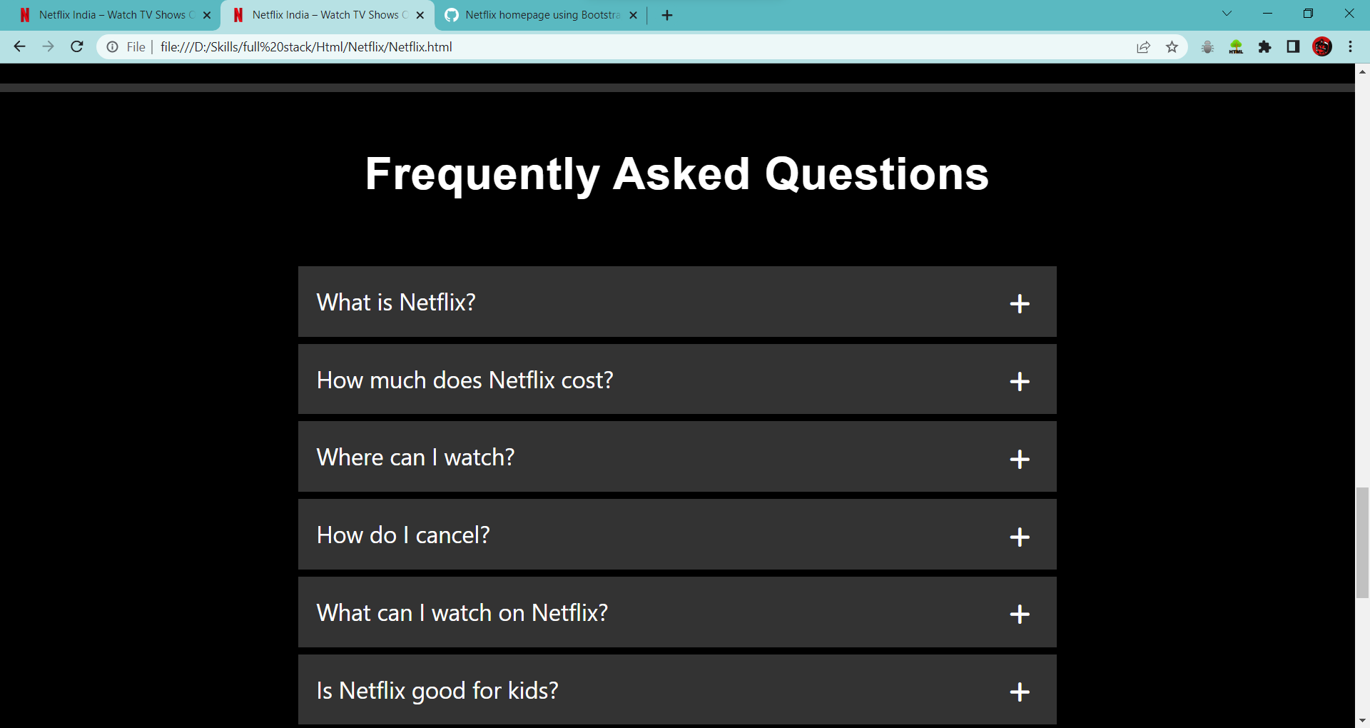 Project - Netflix homepage using Bootstrap. · akash-coded mern ...