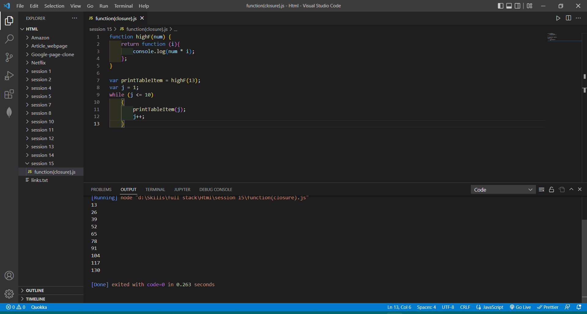 JS - Functions - Closures - Prinitng the table of a number · akash-coded mern · Discussion #78 ...