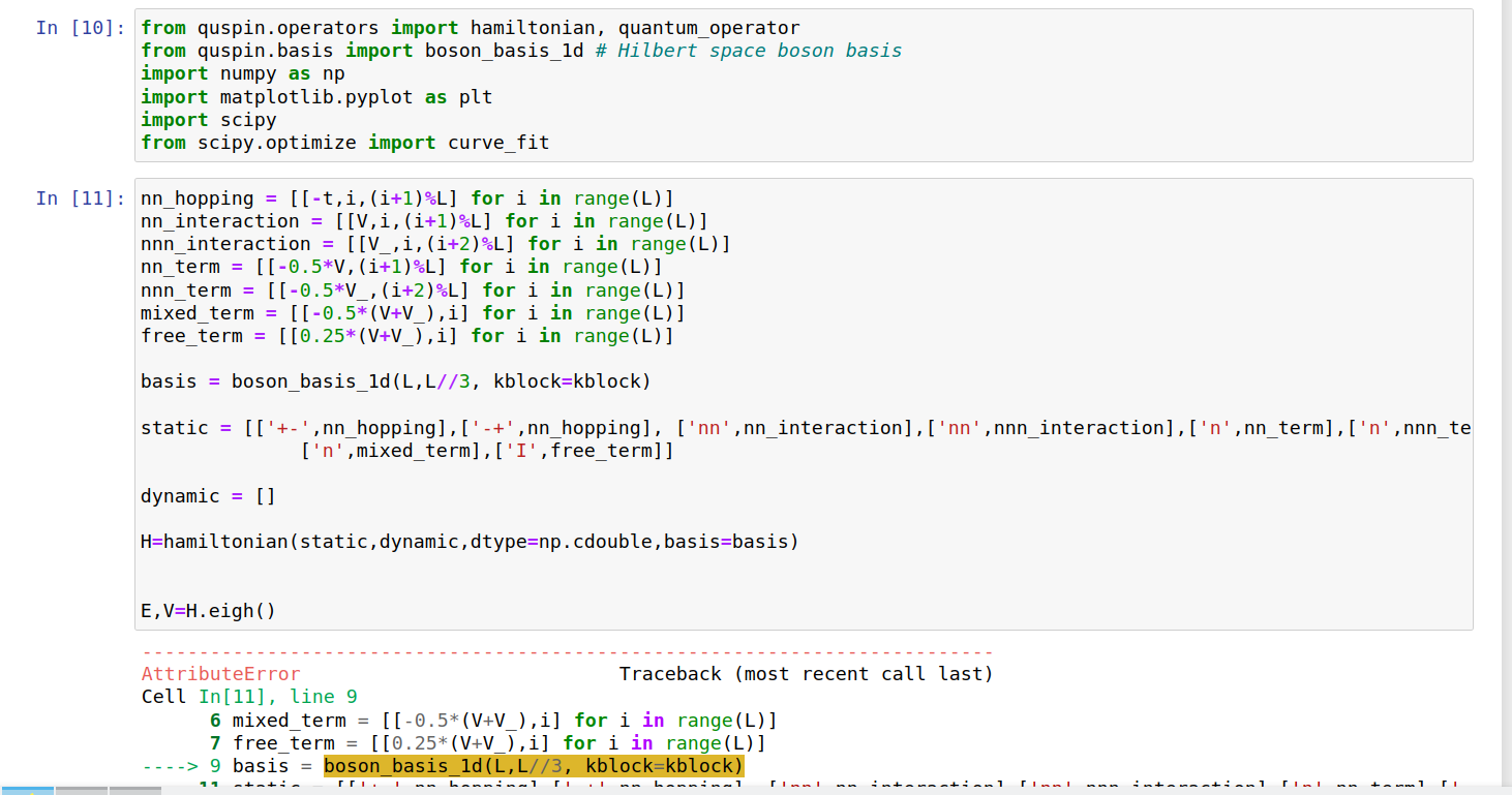 Default versions of Scipy, Numba and Numpy that comes with quspin 0.3.7 are incompatible ...