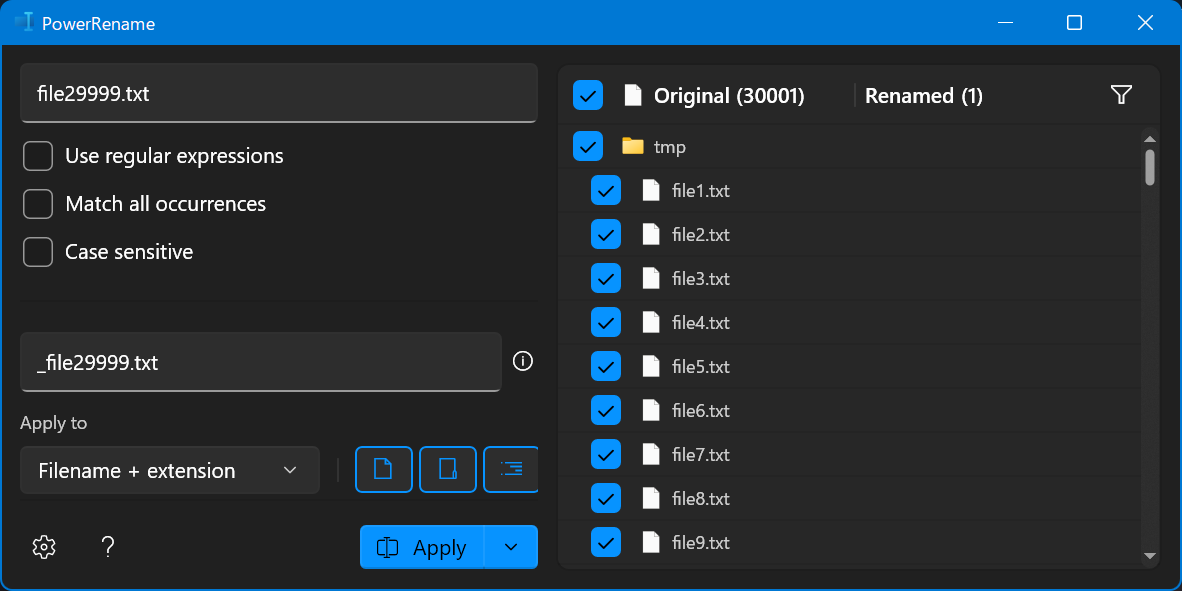 [PowerRename] Crashes when there are many files · Issue #18478 · microsoft/PowerToys · GitHub