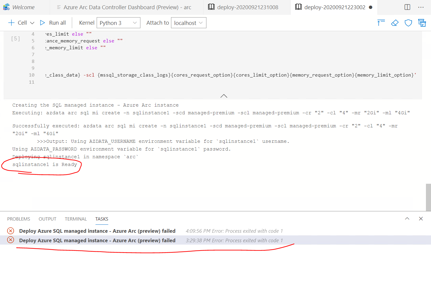 arc sqlmi deployment fails through wizard but works on notebook · Issue #12543 · microsoft ...