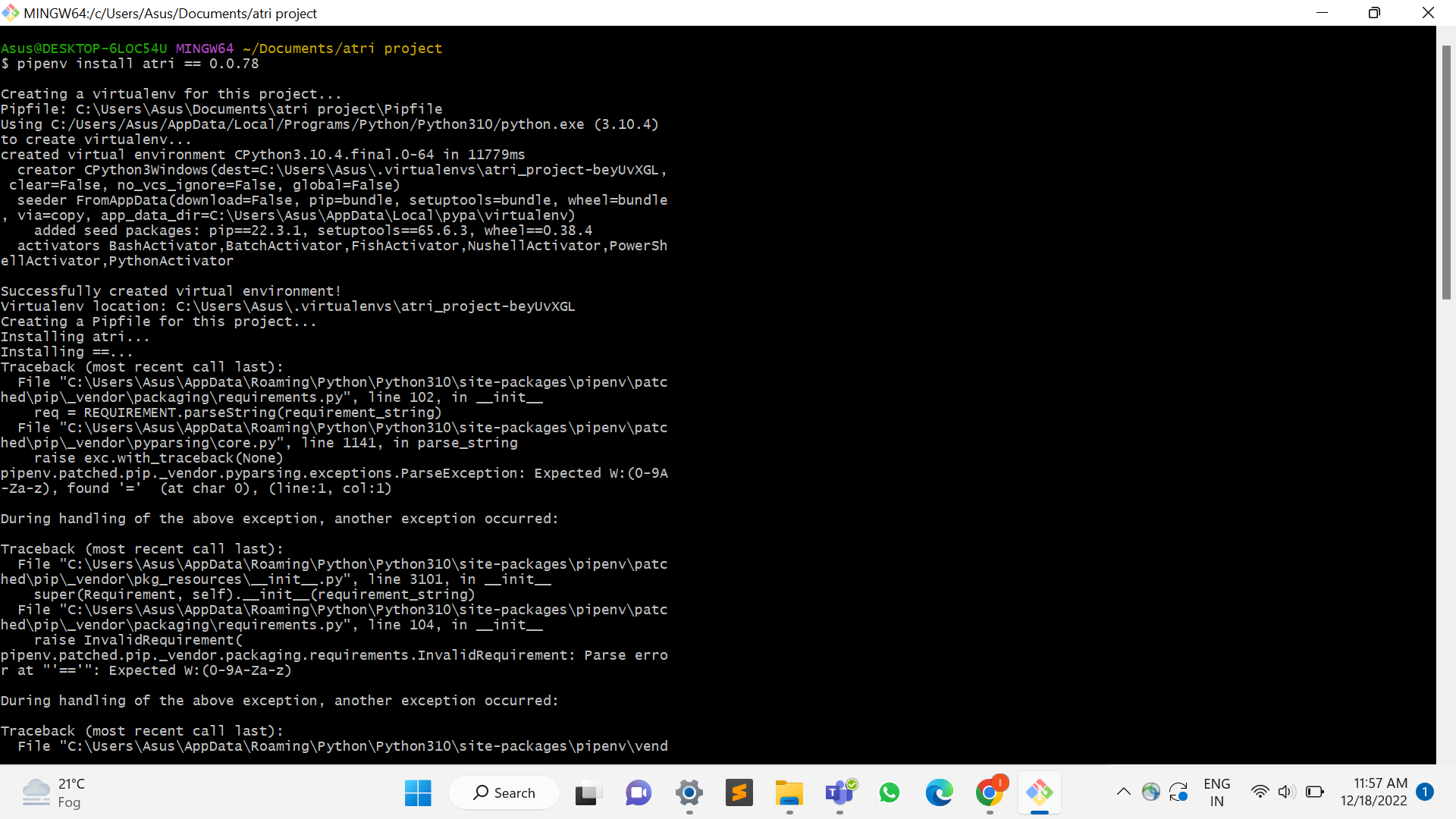 Error : Installing atri results in failed parsing requirement · Discussion #584 · Atri-Labs ...