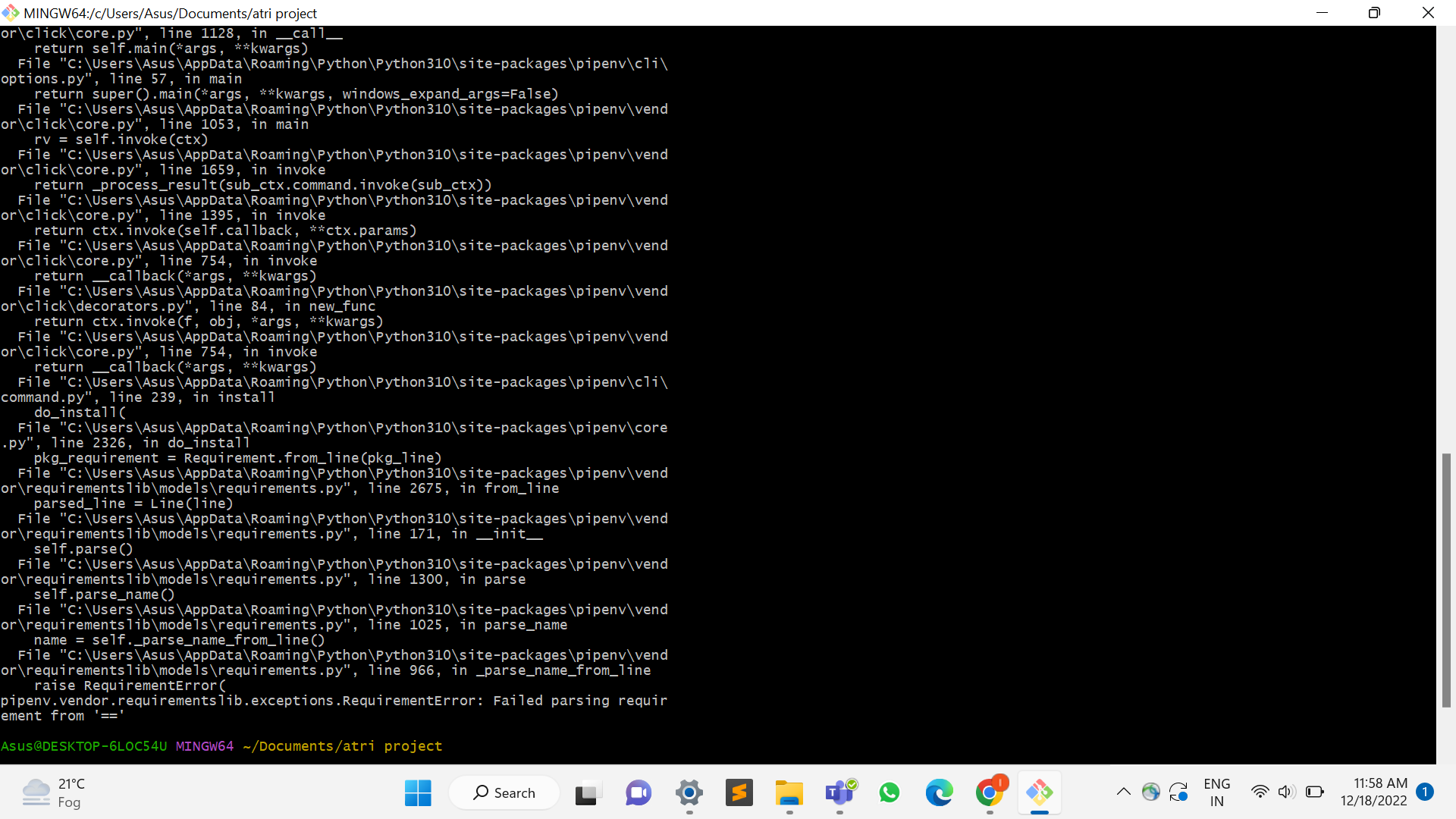 Error : Installing atri results in failed parsing requirement · Discussion #584 · Atri-Labs ...