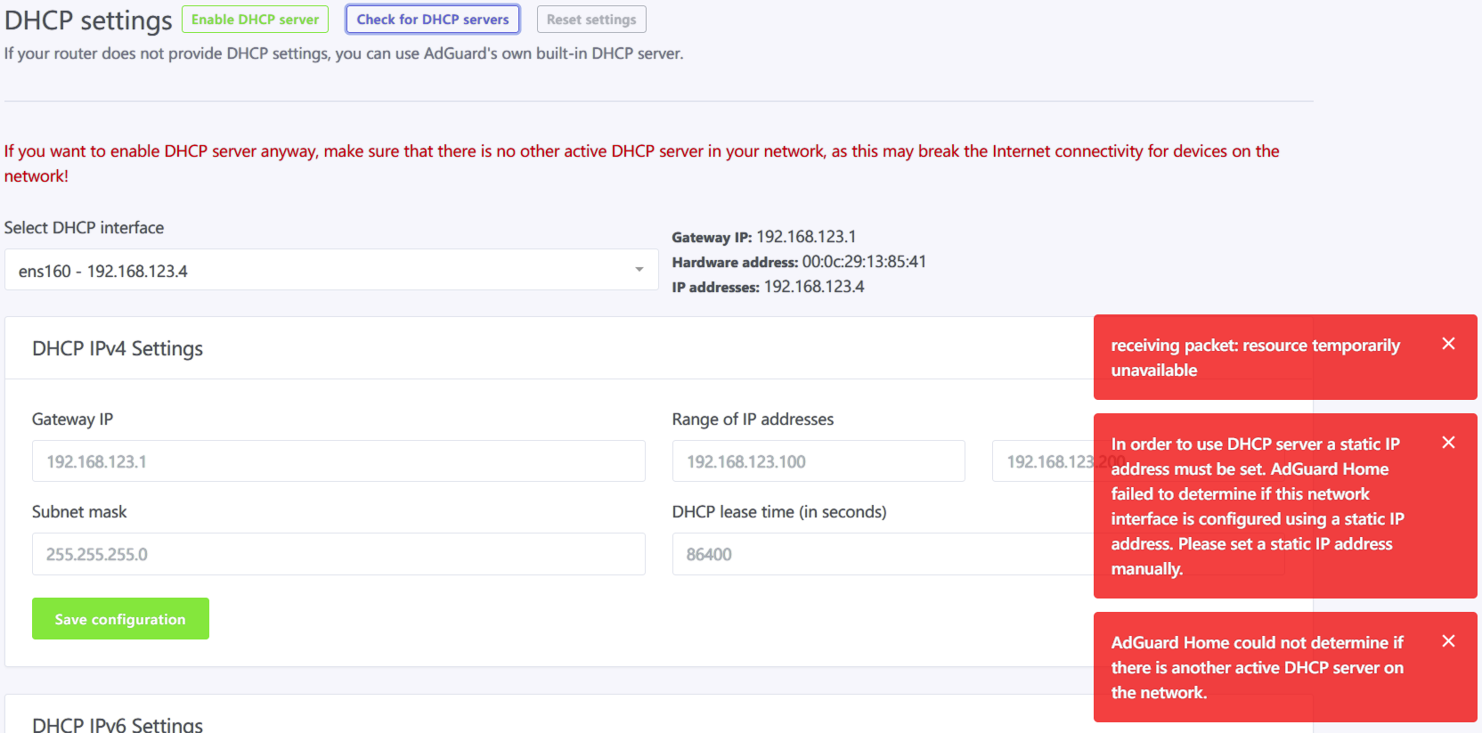 DHCP server check failed · Issue #3615 · AdguardTeam/AdGuardHome · GitHub
