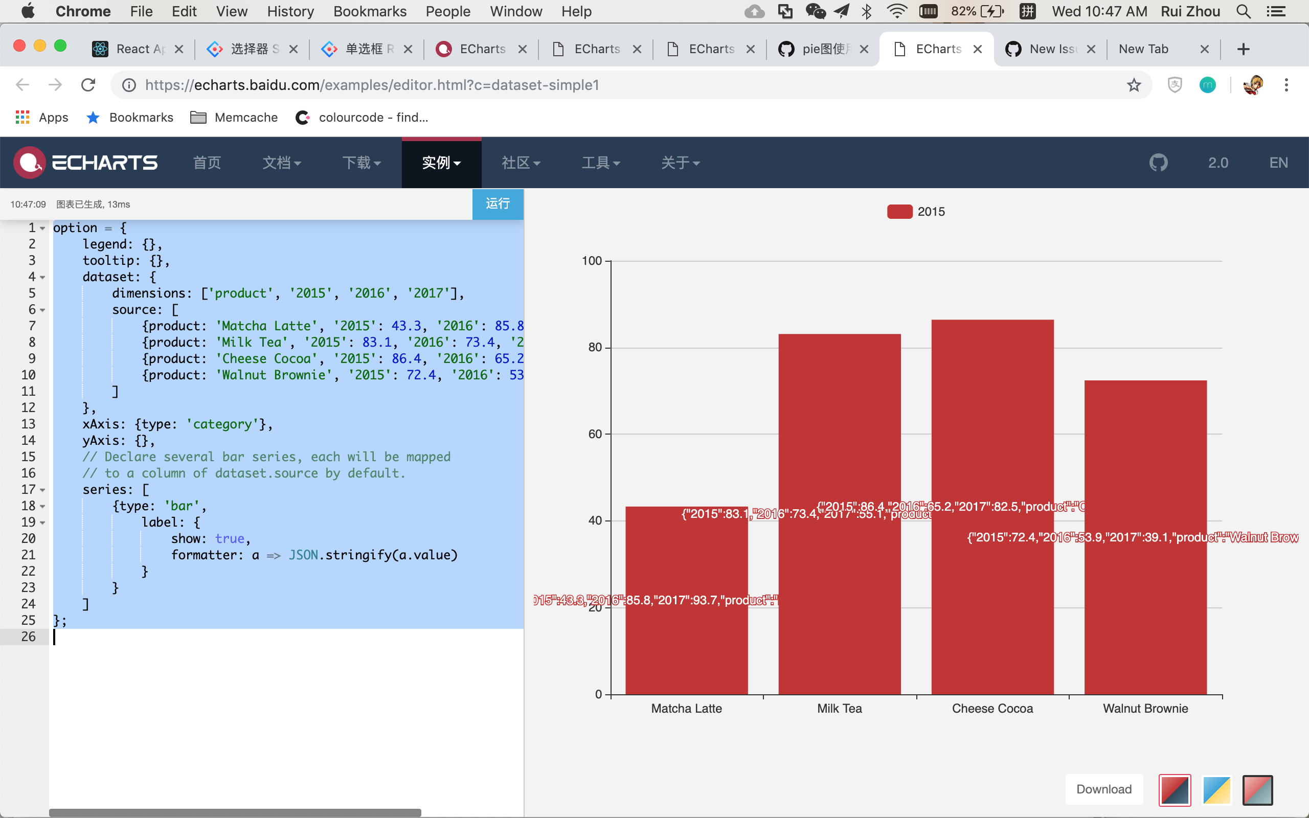 pie图使用dataset，然后label使用{c}，显示上有问题 · Issue #9344 · apache/echarts · GitHub