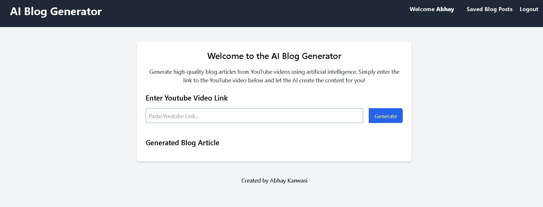 Github Abhay Kanwasiai Blog Generator In This Project User Will First Login After That User