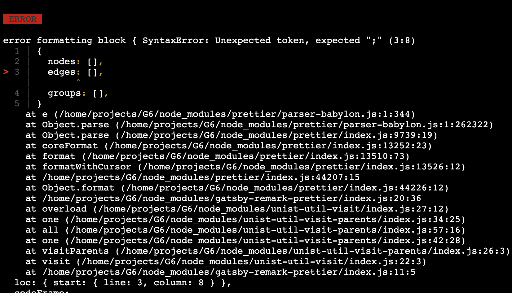 G6源码跑起来会error formatting block { SyntaxError: Unexpected token, expected "," (3:9) · Issue #1372 ...