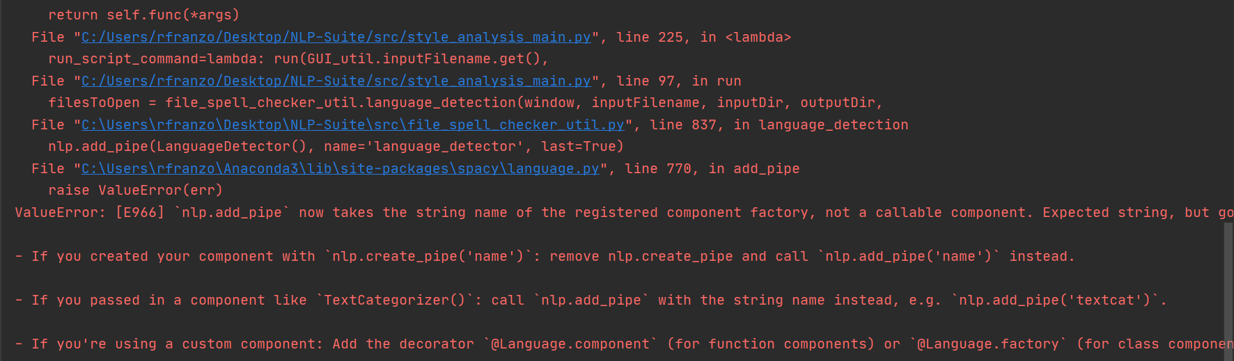 Language Detection Bug For Spacy In Style Analysis Gui · Issue 693 · Nlp Suite Nlp Suite · Github