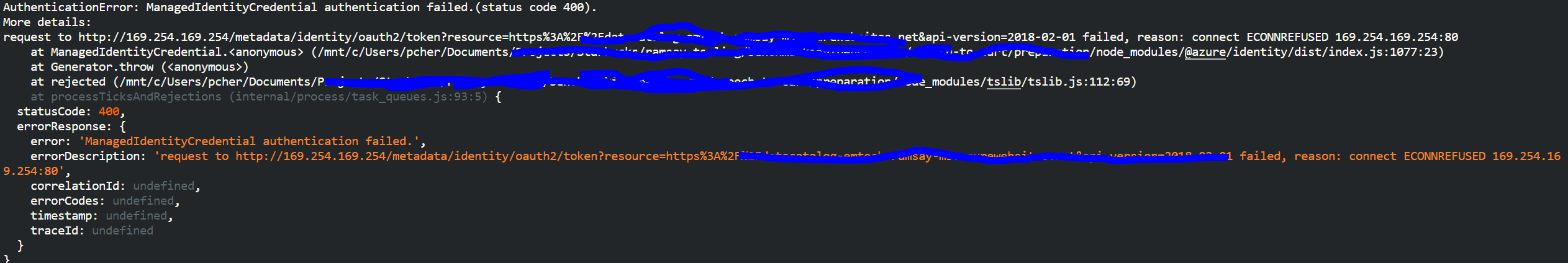 Managed Identity Login Fails on local machine · Issue #11451 · Azure/azure-sdk-for-js · GitHub