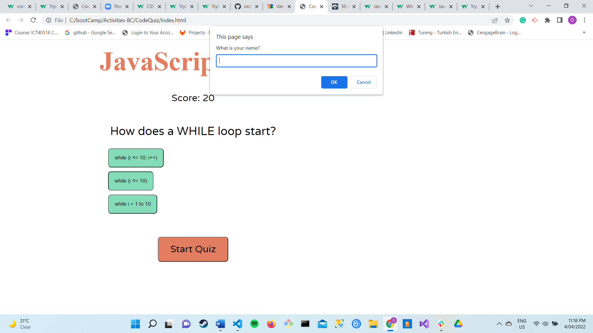GitHub - orcunSarmis/CodeQuiz: Quiz App with javaScript Web-APIs