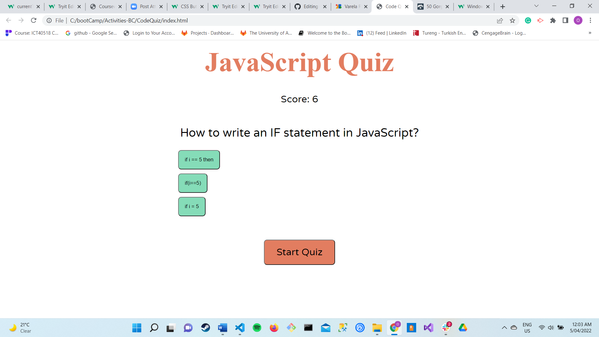 GitHub - orcunSarmis/CodeQuiz: Quiz App with javaScript Web-APIs