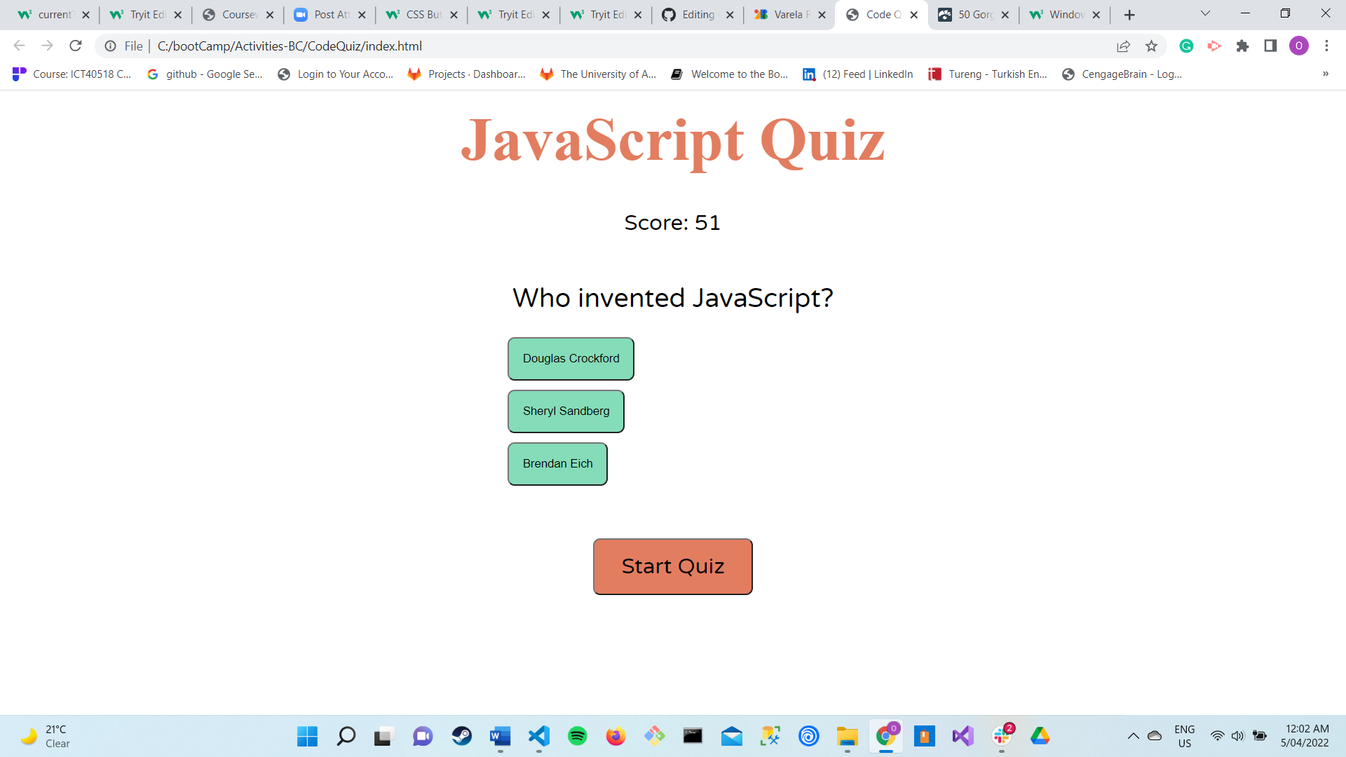 GitHub - orcunSarmis/CodeQuiz: Quiz App with javaScript Web-APIs