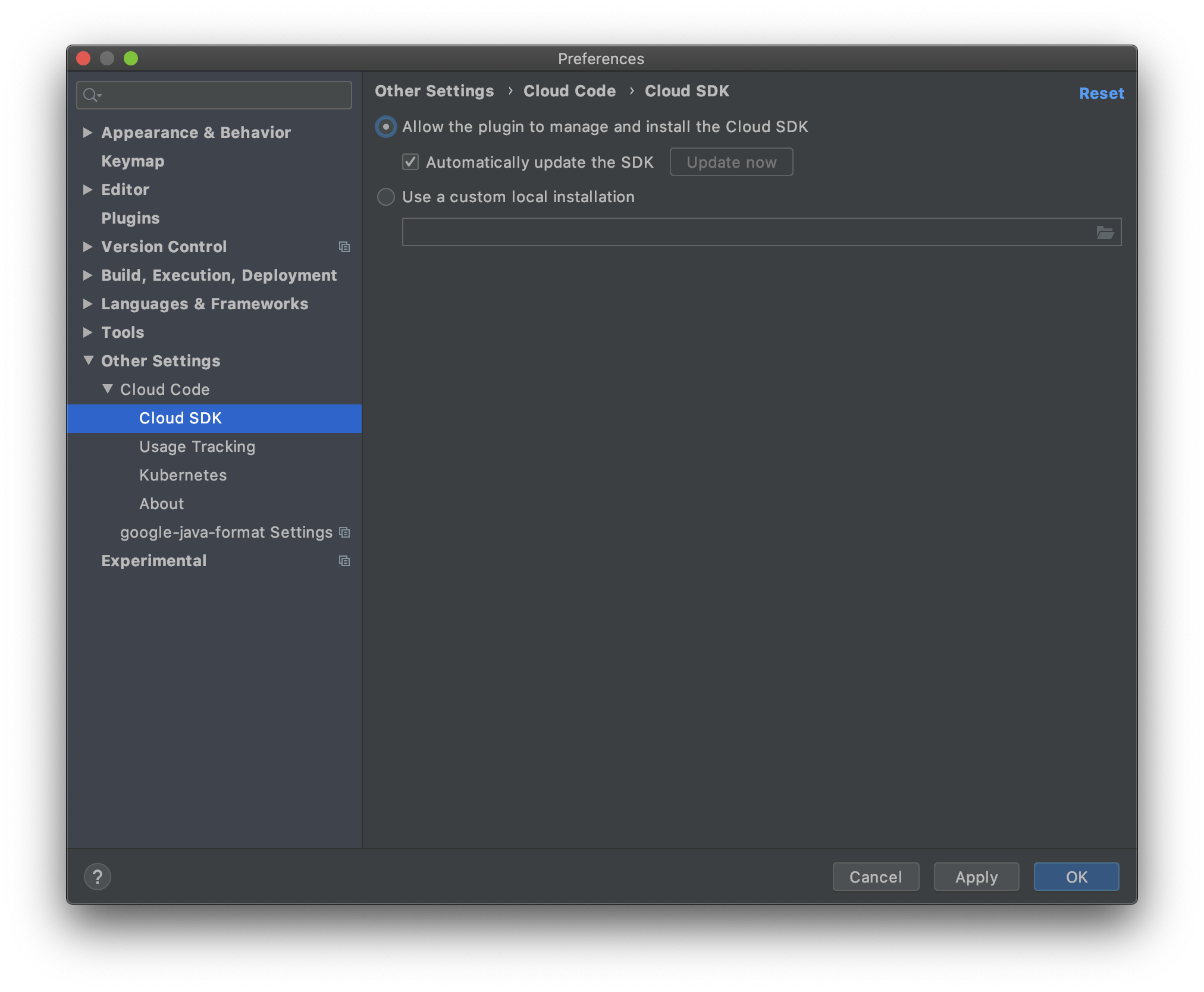 Cloud Code after startup: Managed Google Cloud SDK: Managed Google Cloud SDK installation failed ...