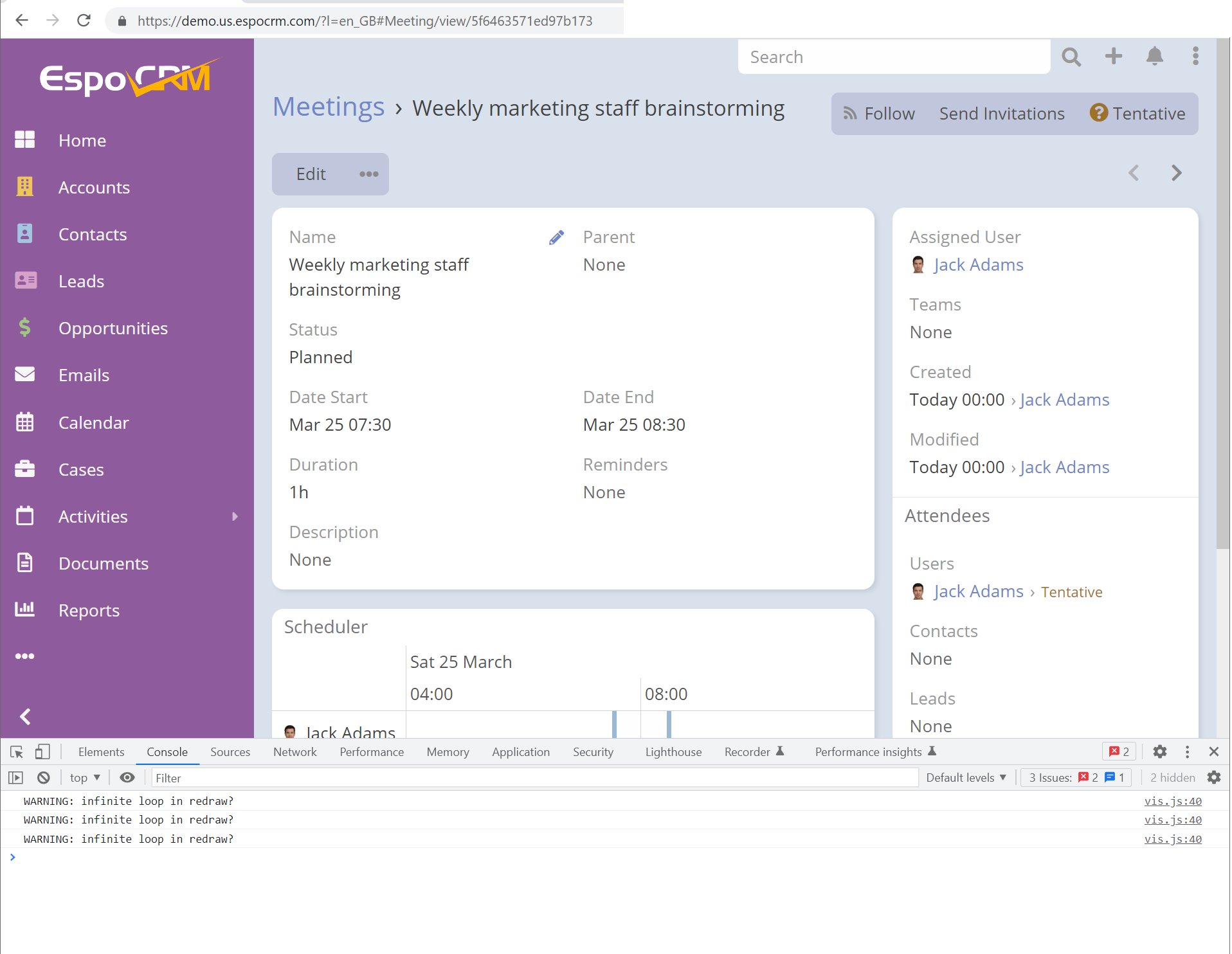 Meeting Detail View: WARNING: infinite loop in redraw? · Issue #2611 · espocrm/espocrm · GitHub