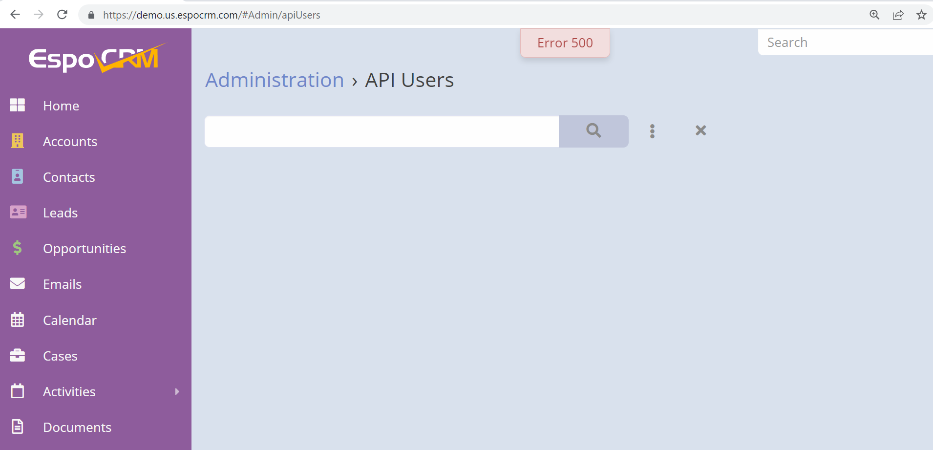 Sort on regular user email causes 500 error when viewing API users · Issue #2640 · espocrm ...