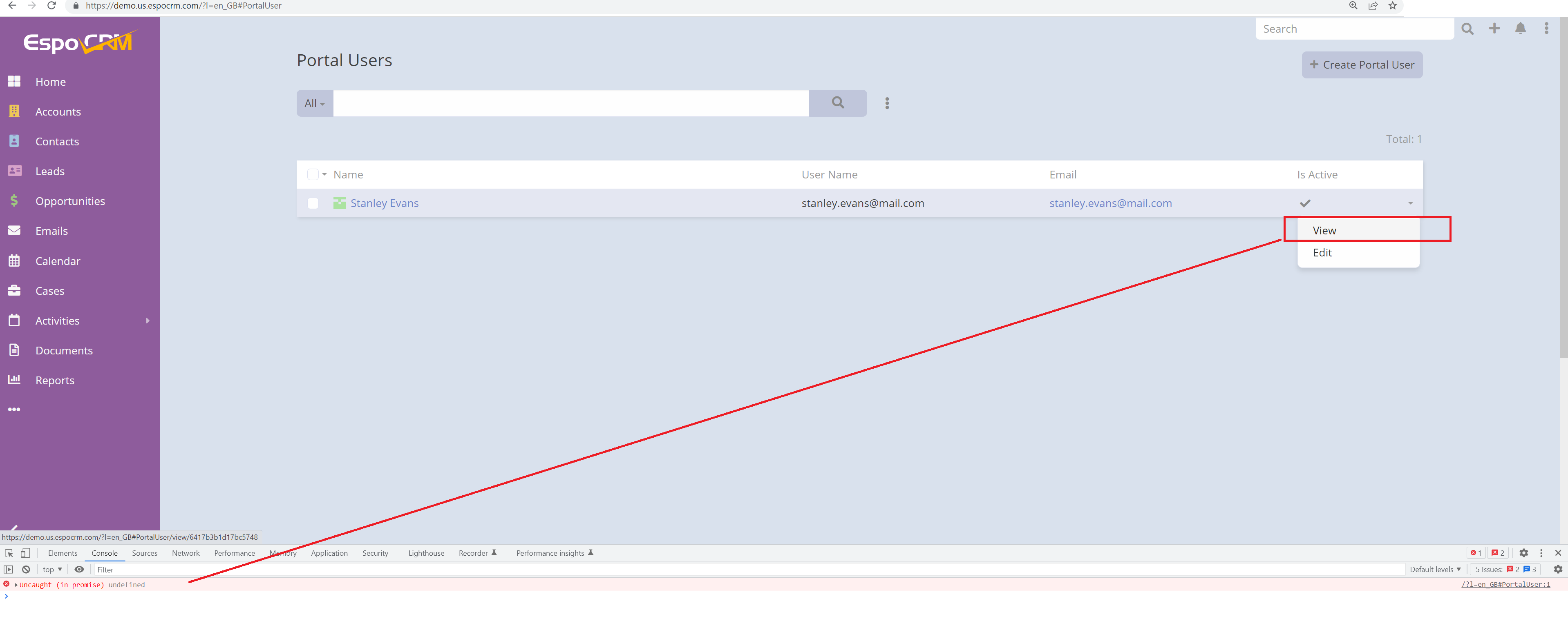 View Option In Portal User List Does Not Work · Issue 2670 · Espocrm