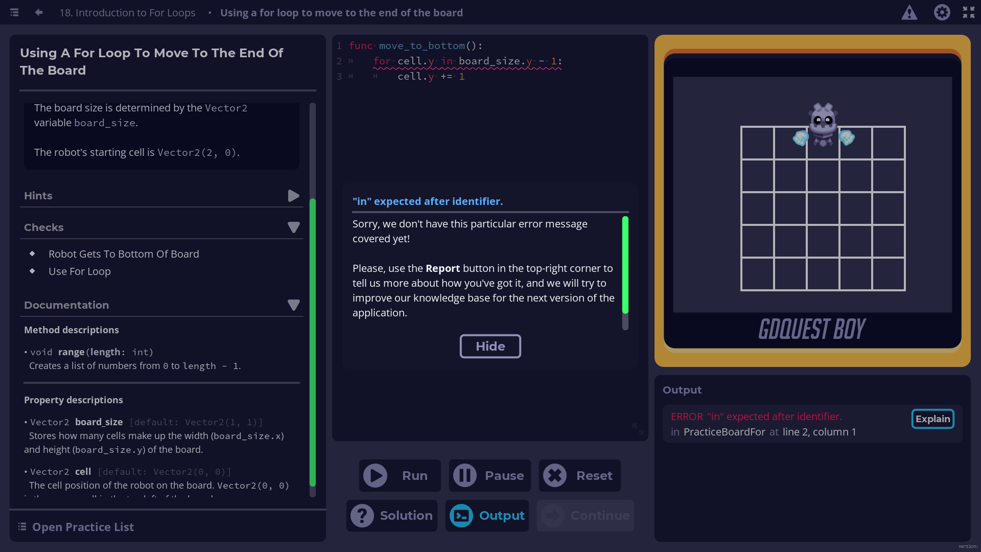 "in" expected after identifier. · Issue #796 · GDQuest/learn-gdscript · GitHub