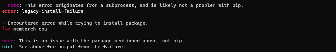 Fail to install memtorch using pip · Issue #146 · coreylammie/MemTorch · GitHub
