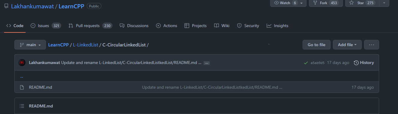 Code of Circular Linked List is Missing · Issue #1365 · Lakhankumawat/LearnCPP · GitHub