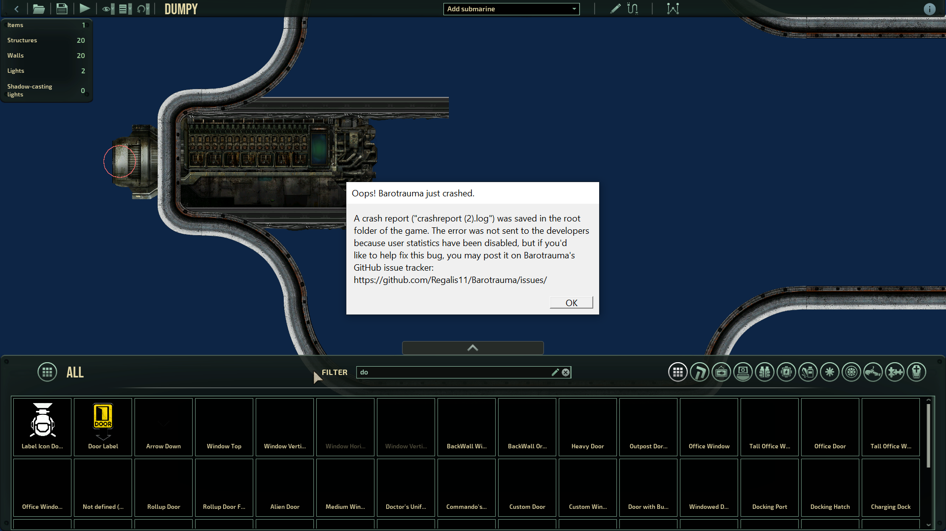 Submarine Editor Game Crashes When Typing Do In The All Item Search Bar · Issue 6799 