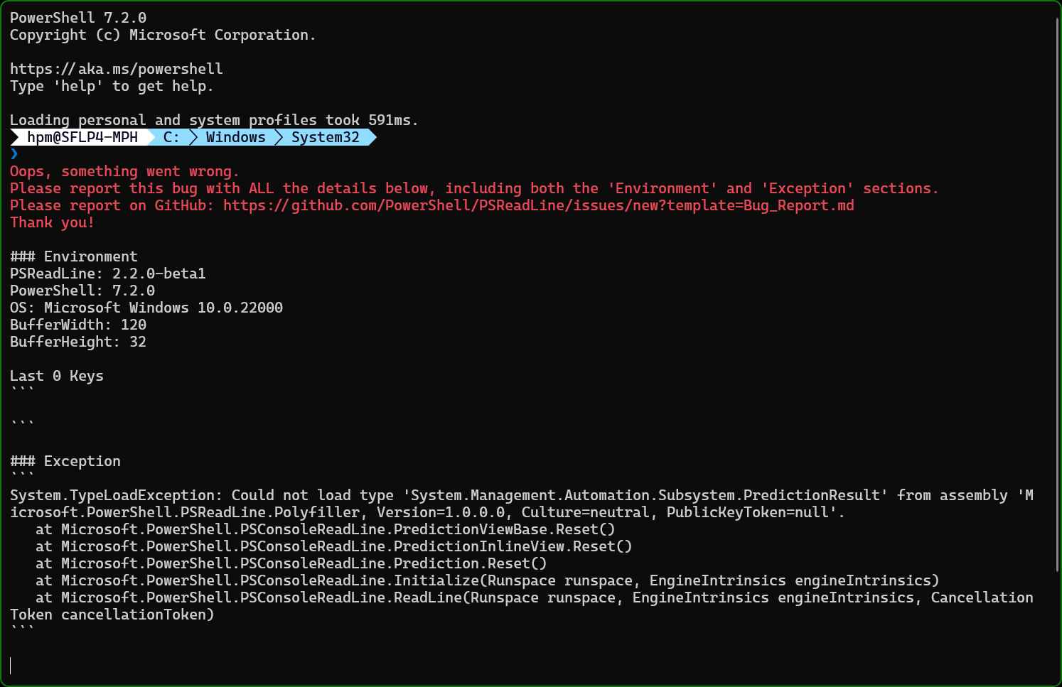 PowerShell does start with error on Win 11 · Issue #2973 · PowerShell/PSReadLine · GitHub