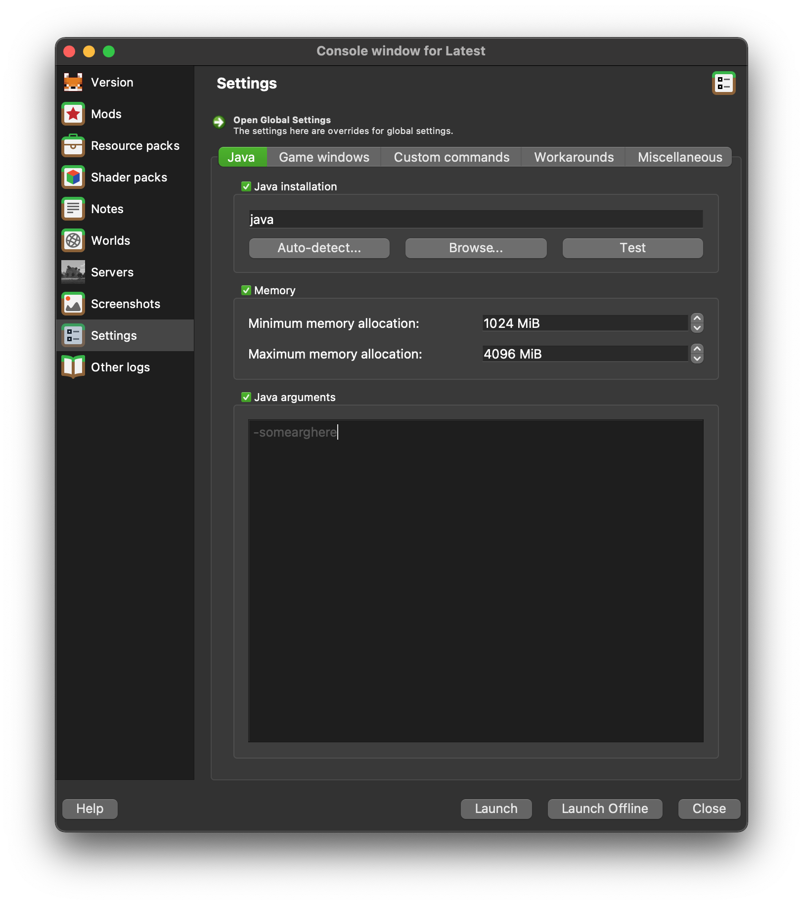 Java arguments in instance settings have hard-to-read colors · Issue ...