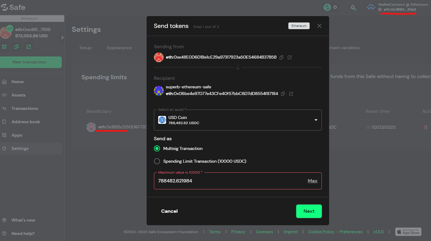 Owner with spending limit cannot spend more than the limit set even for multi-sig transactions ...