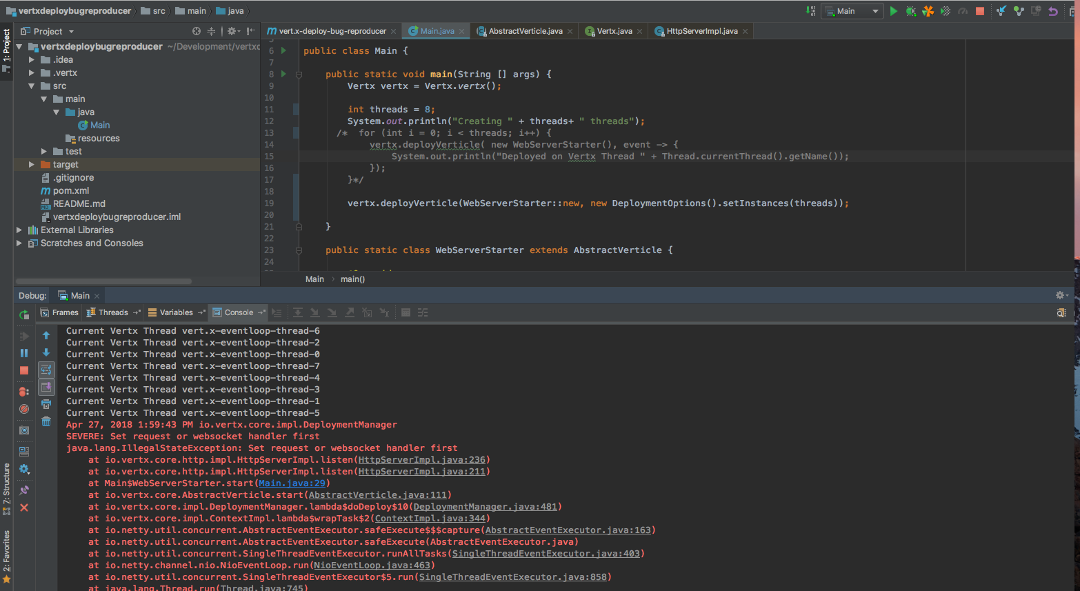 Vertx.eployVerticle(Verticle verticle, Handler completionHandler ...