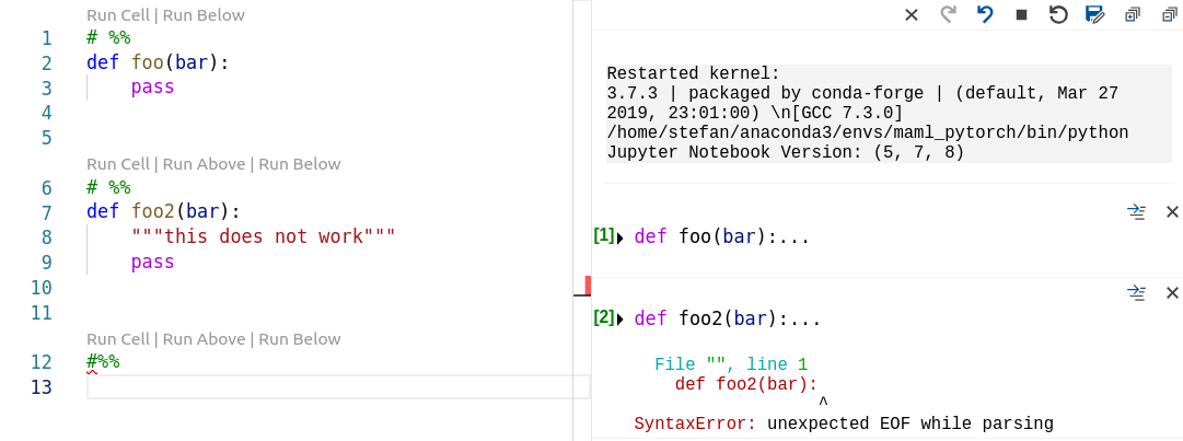 SyntaxError when executing cell (`# %%`) with a function that contains a docstring · Issue #3445 ...