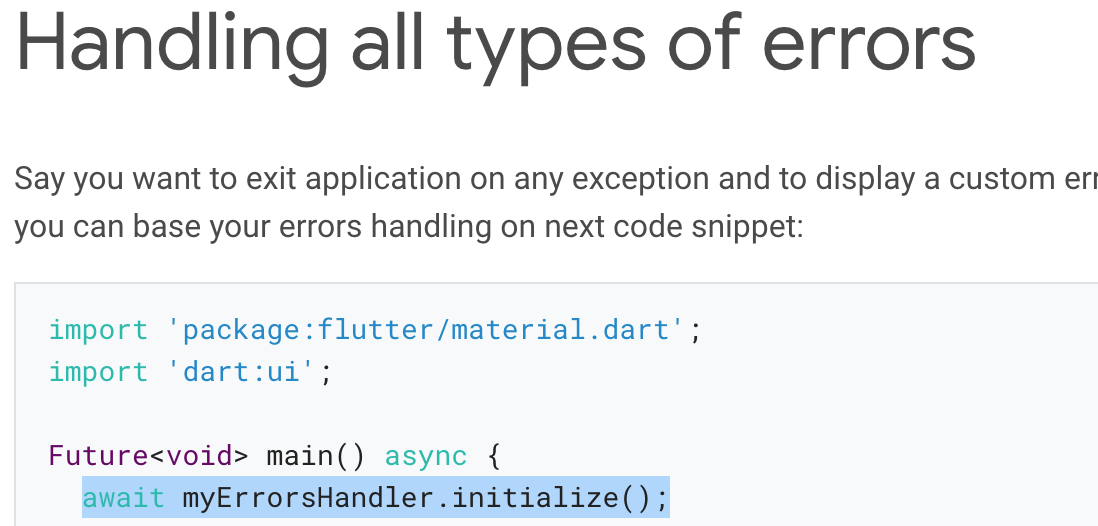 Provide context for `myErrorsHandler` in 'Handling errors in Flutter' page · Issue #7941 ...