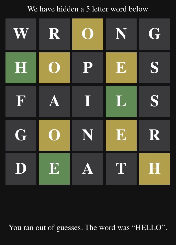 Display loss message after the player reaches the guess limit without ...