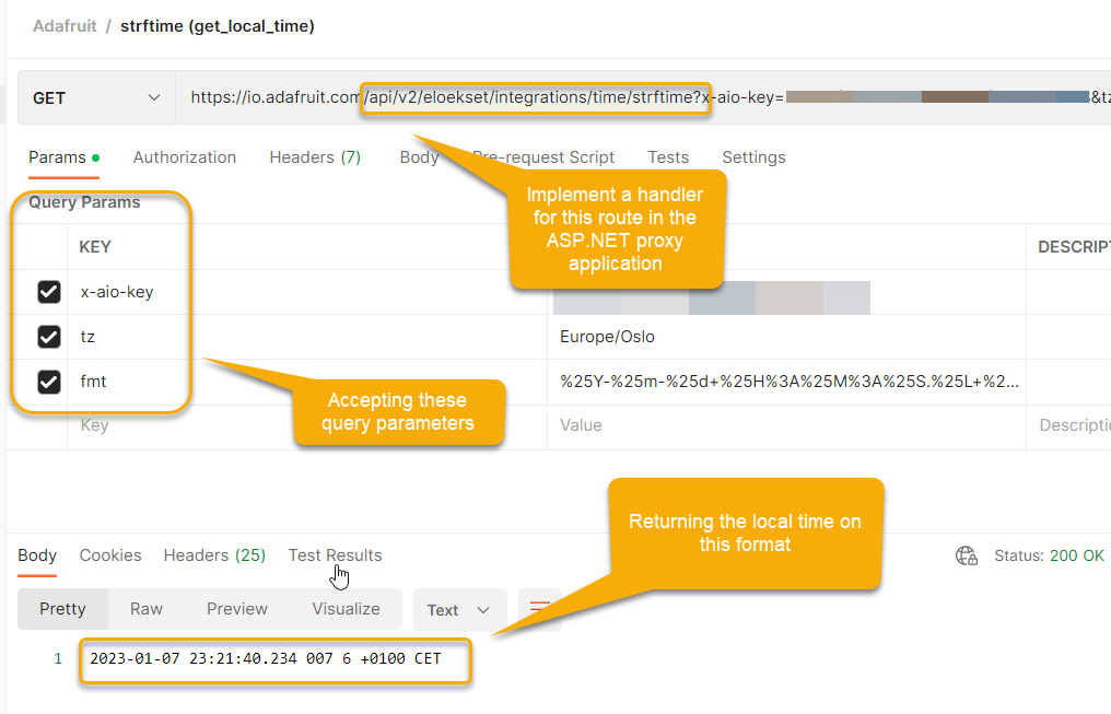 Create a handler for /api/v2/eloekset/integrations/time/strftime to return the local time ...