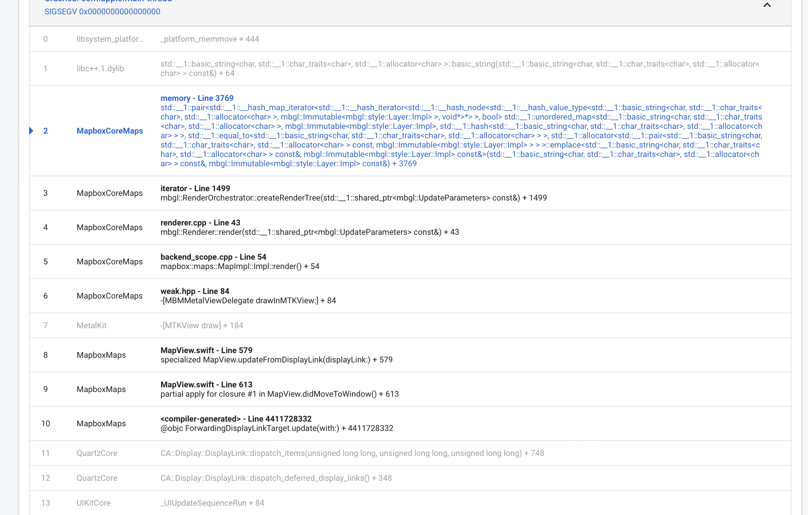 Crash in core framework · Issue #1561 · mapbox/mapbox-maps-ios · GitHub