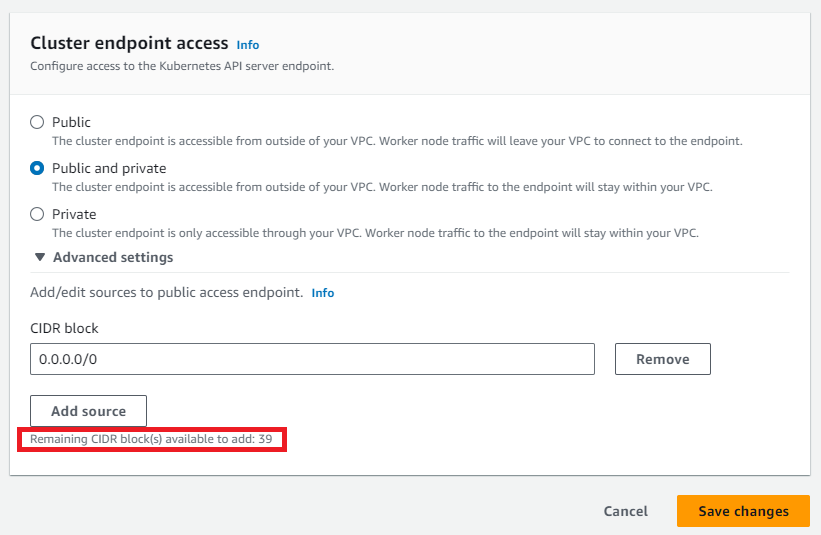 [ EKS ] Increase the number of allowed CIDR blocks in EKS Networking configuration for managing ...