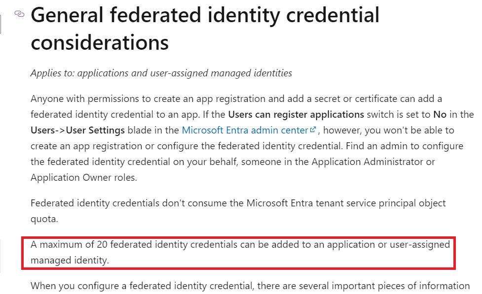 Please increase the number of allowed federated identity credentials ...