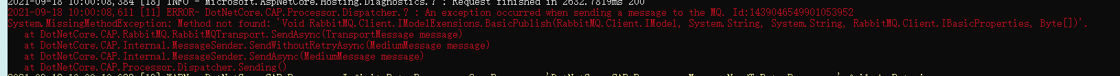 ERROR- DotNetCore.CAP.Processor.Dispatcher.? : An exception occurred when sending a message to ...