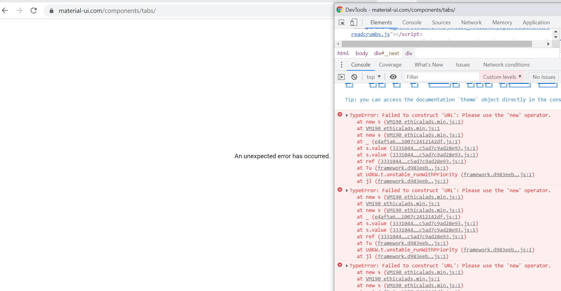 [docs] Ethical Ads crashes the page · Issue #27153 · mui/material-ui · GitHub