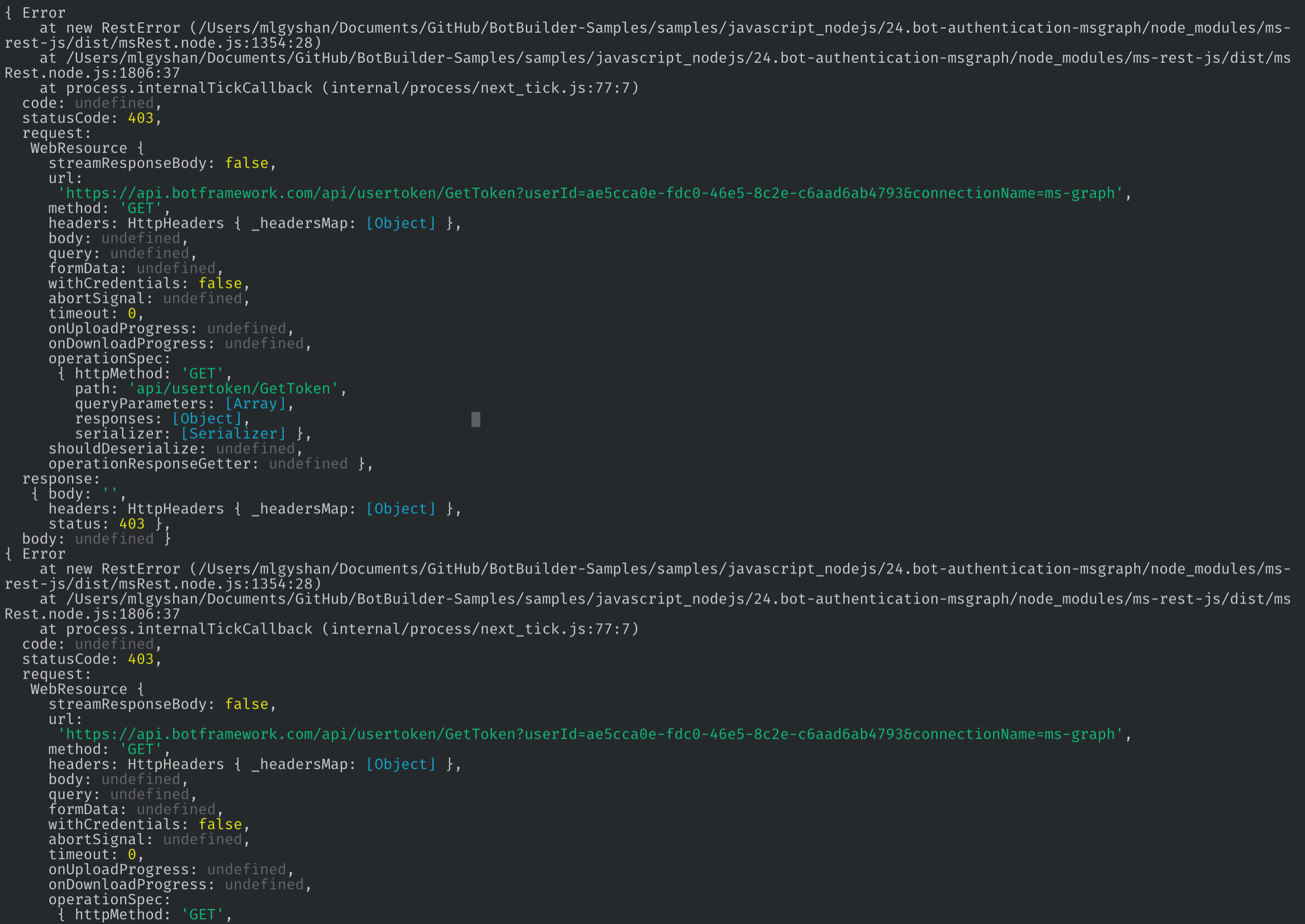403 Forbidden Error when attempting to authenticate · Issue #1165 · microsoft/BotBuilder-Samples ...