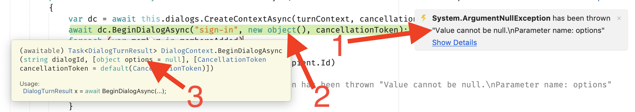 Systemargumentnullexception Has Been Thrown Value Cannot Be Nullnparameter Name Options