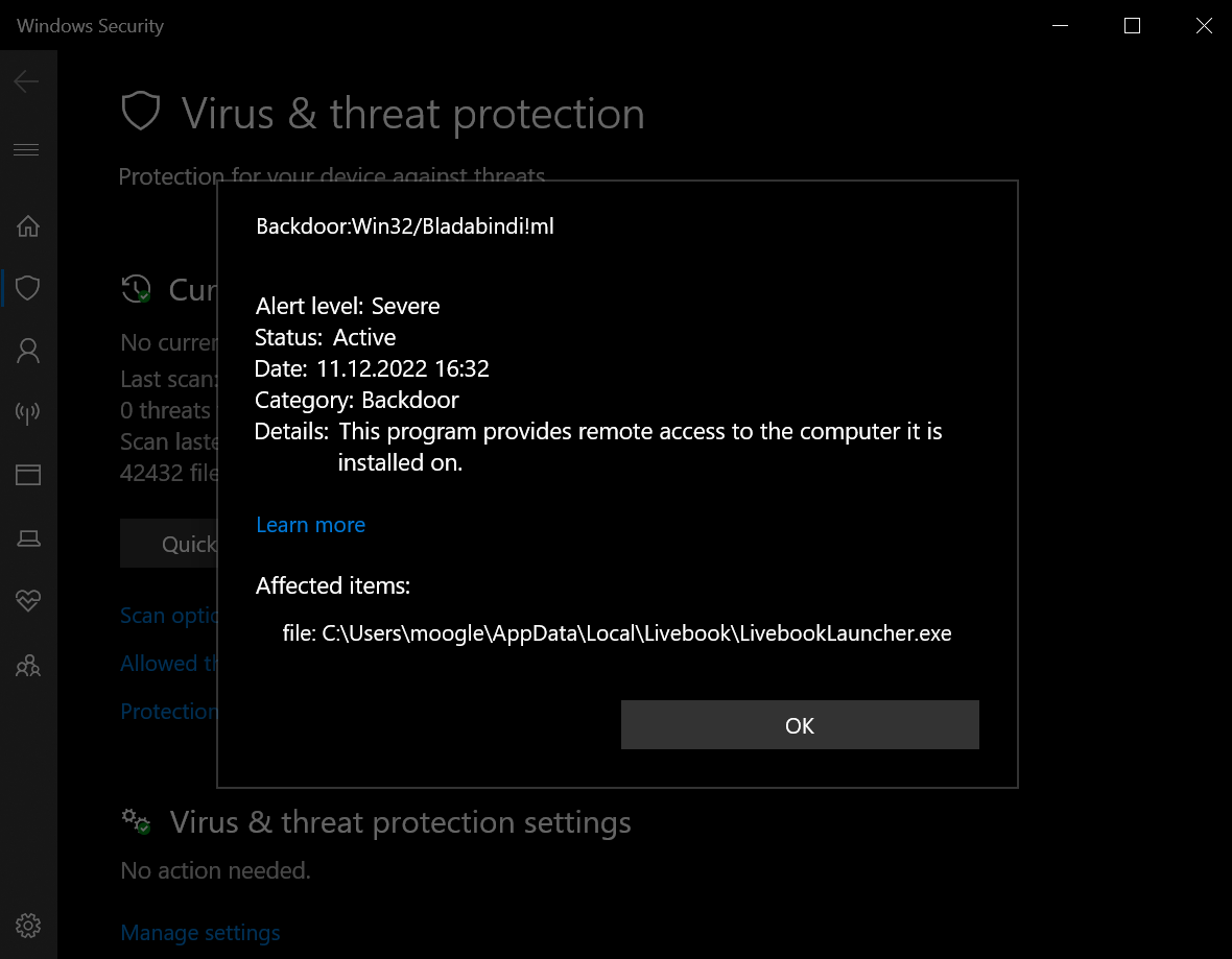 Windows Defender Shows Backdoor Warning · Issue 1573 · Livebook Devlivebook · Github 