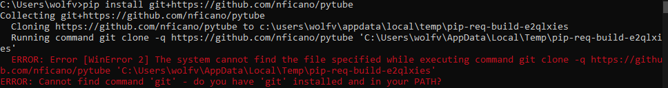 Error: Can't install newer version of pytube and get_ytplayer_config: could not find match for ...