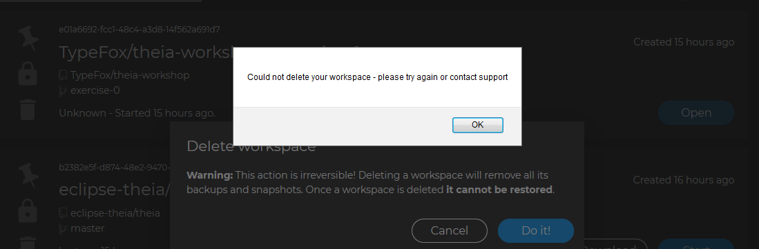Can not open close nor delete a workspace · Issue #1329 · gitpod-io/gitpod · GitHub
